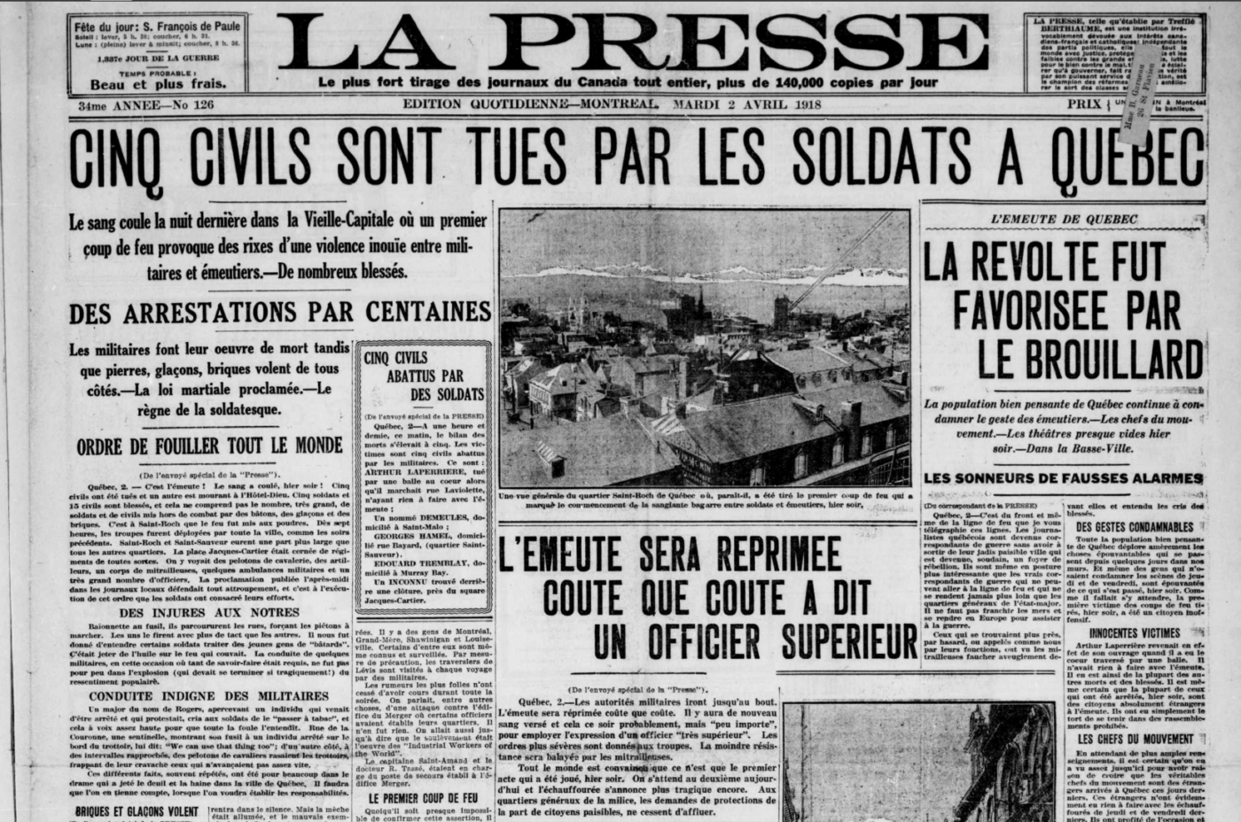 L’émeute de 1918 à Québec contre la conscription, un drame militaire ...