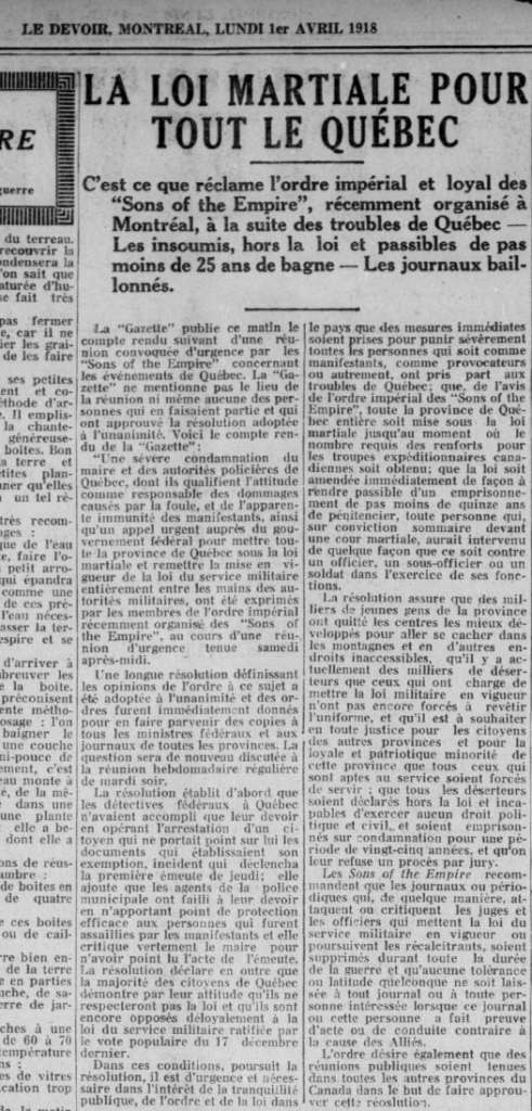 L’émeute de 1918 à Québec contre la conscription, un drame militaire ...